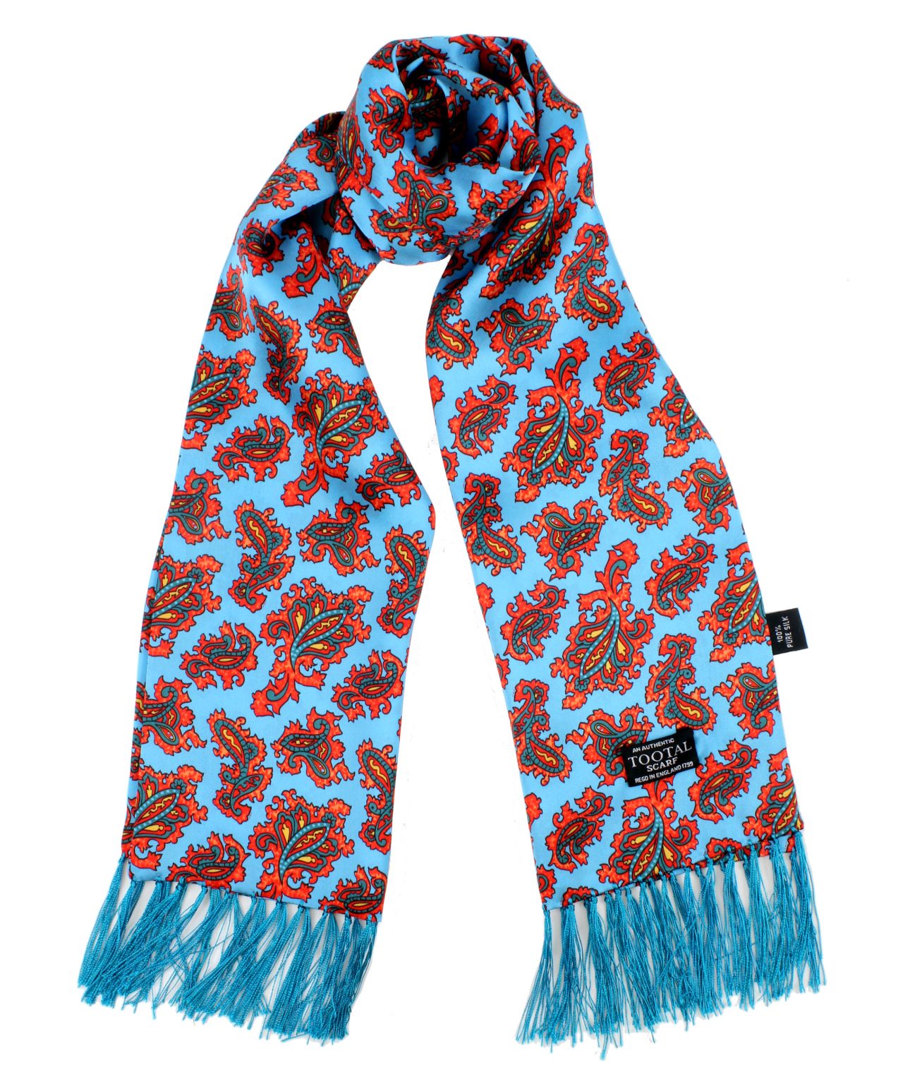 Tootal Aqua Blue Paisley Print Silk Scarf | Tootal