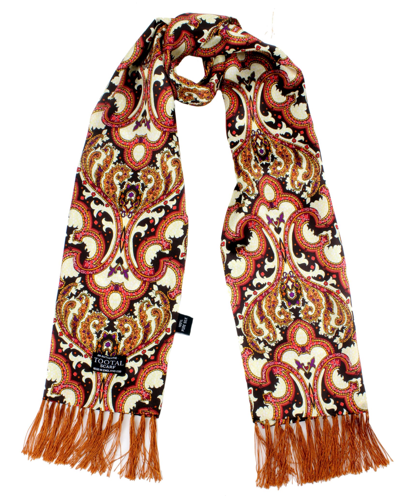 Tootal Apricot Elaborate Paisley Print Silk Scarf | Tootal