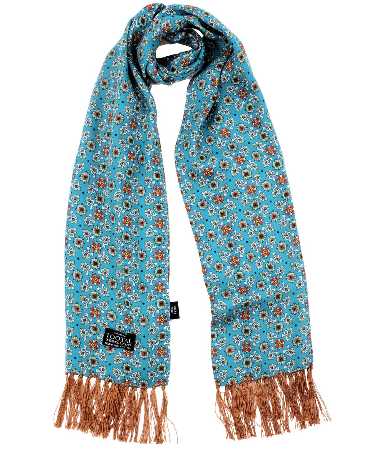 Tootal Turquoise Ditsy Floral Fringed Rayon Scarf | Tootal