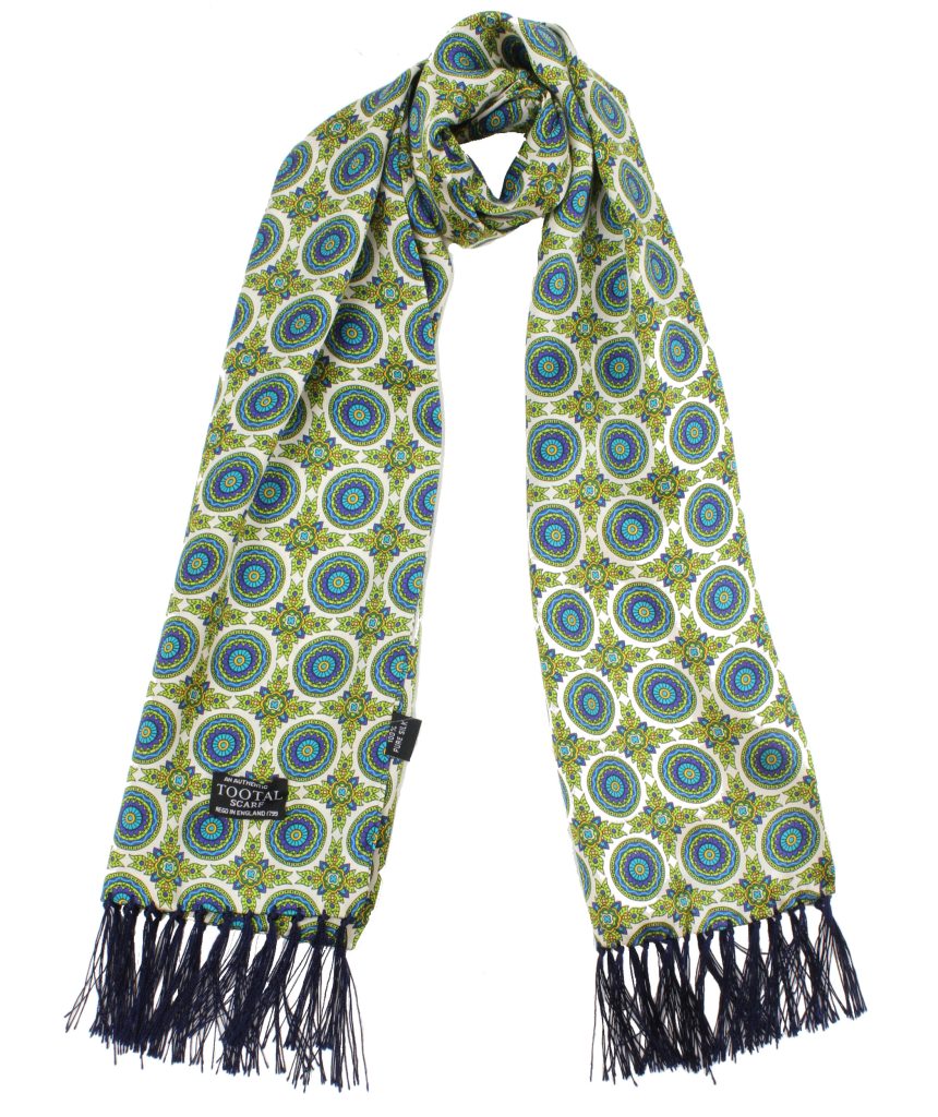 Tootal Lime Green Wheel Design Silk Scarf | Tootal