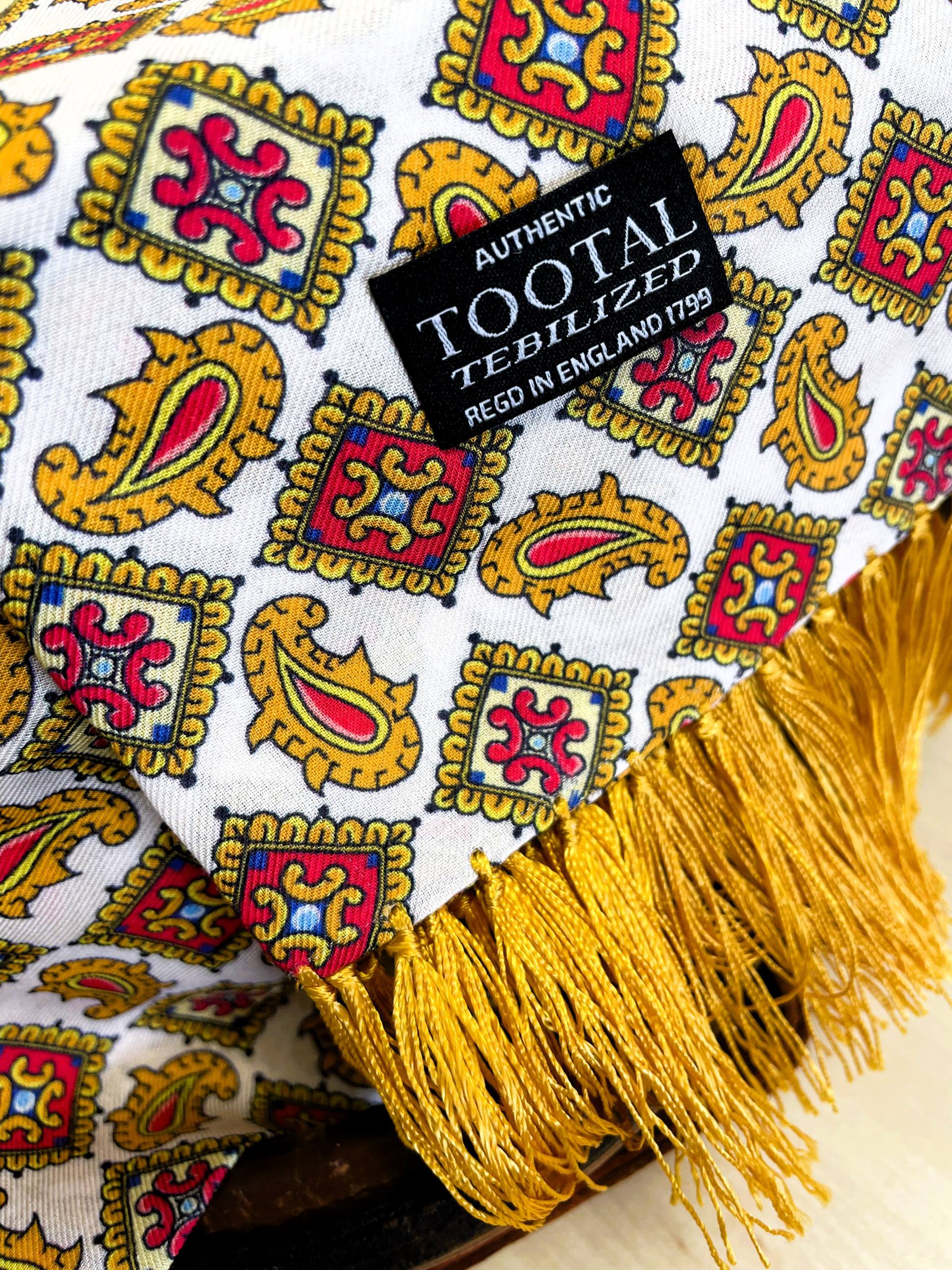 Tootal Gold Diamond Paisley Design Fringed Rayon Scarf | Tootal