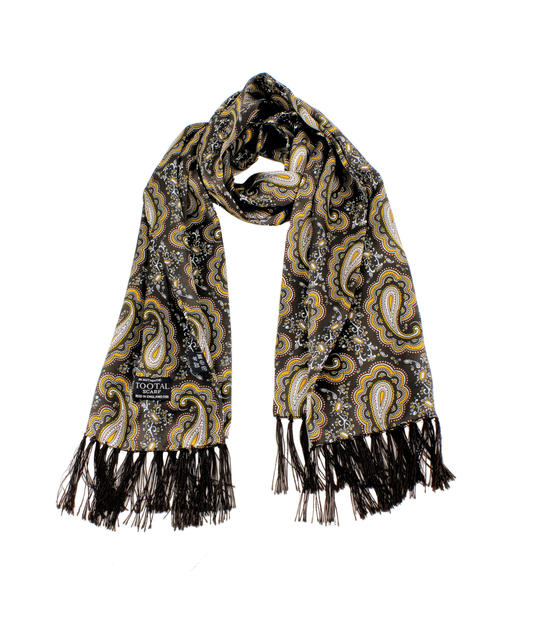 Tootal Brown Weller Paisley Design Silk Scarf | Tootal