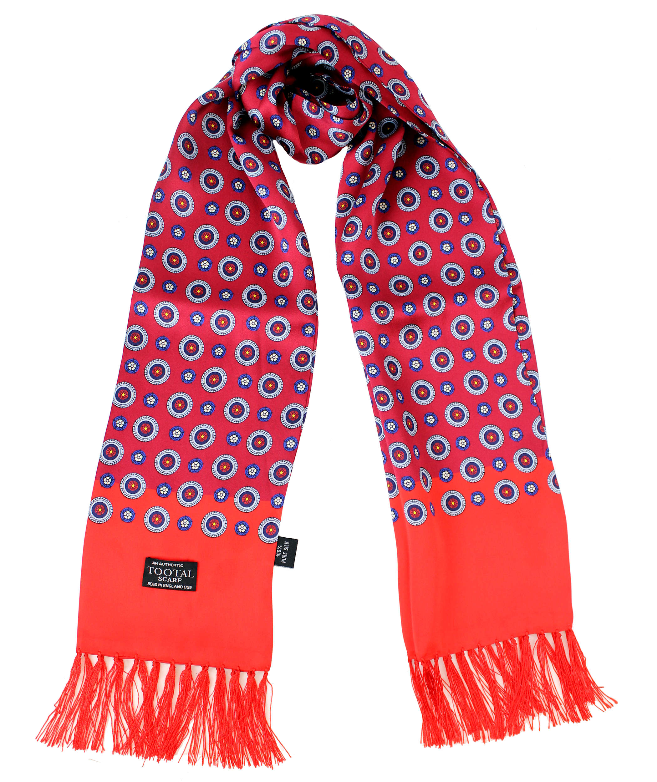 Tootal Bordeaux Circle Border Silk Scarf | Tootal | Mod Retro Accessories