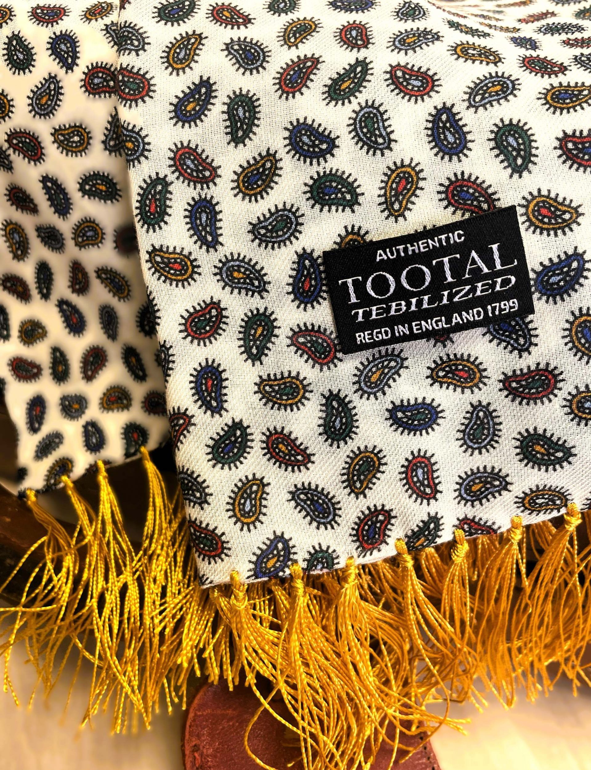 Tootal Multicoloured Small Paisley On Cream Rayon Scarf with Gold ...