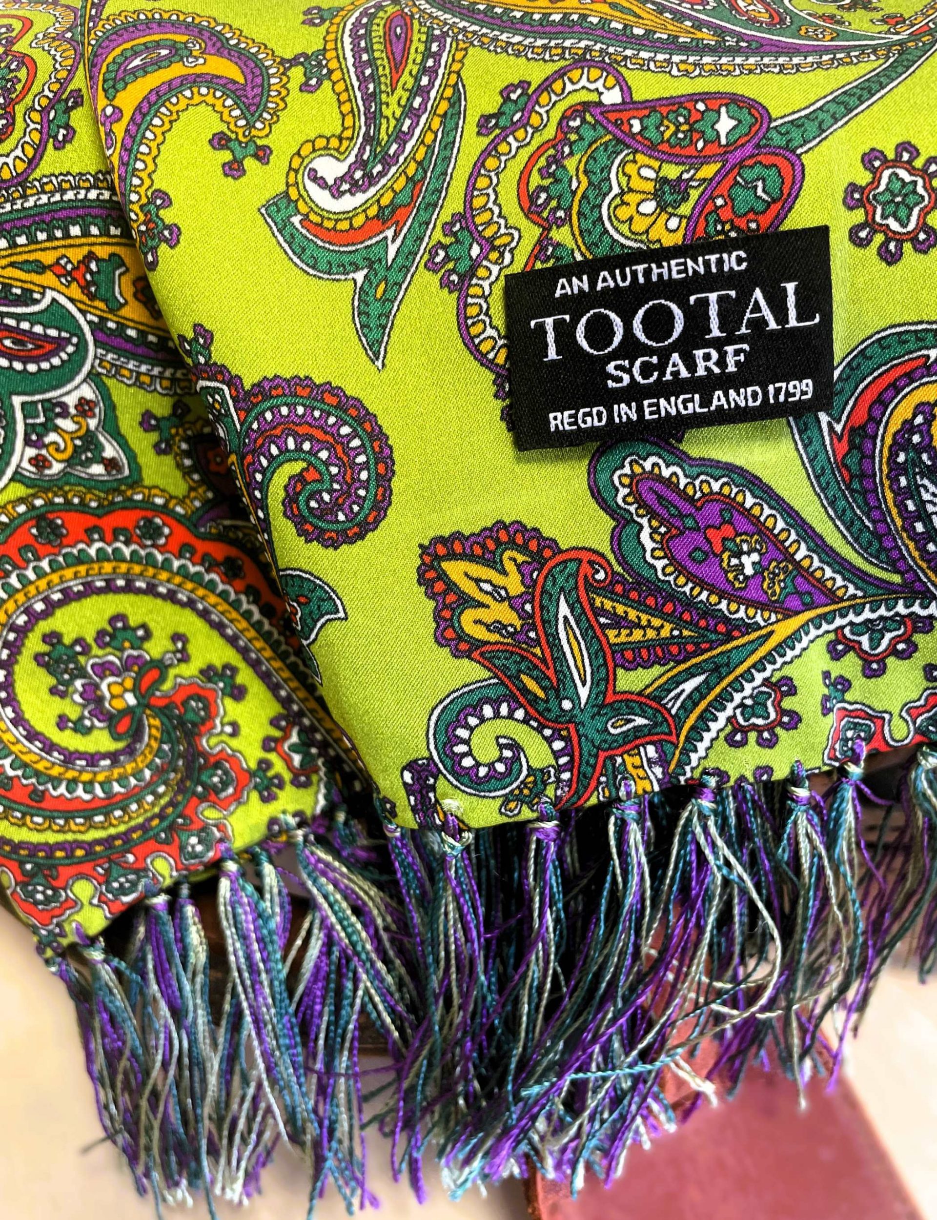 Tootal Chartreuse Swirl Paisley Silk Scarf | Tootal