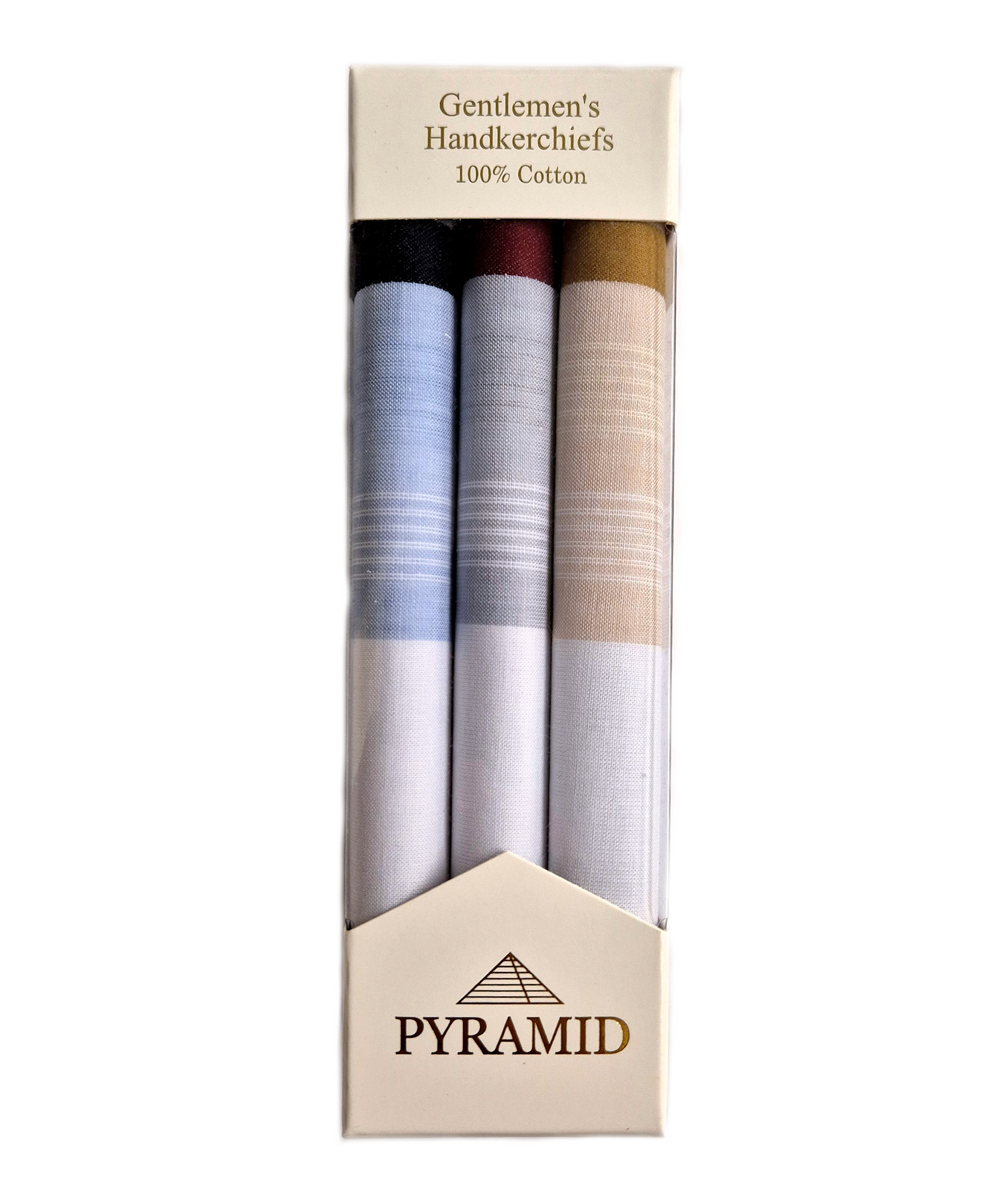 Mens Pyramid White with Bold Coloured Border 3 Pack Cotton Handkerchief ...
