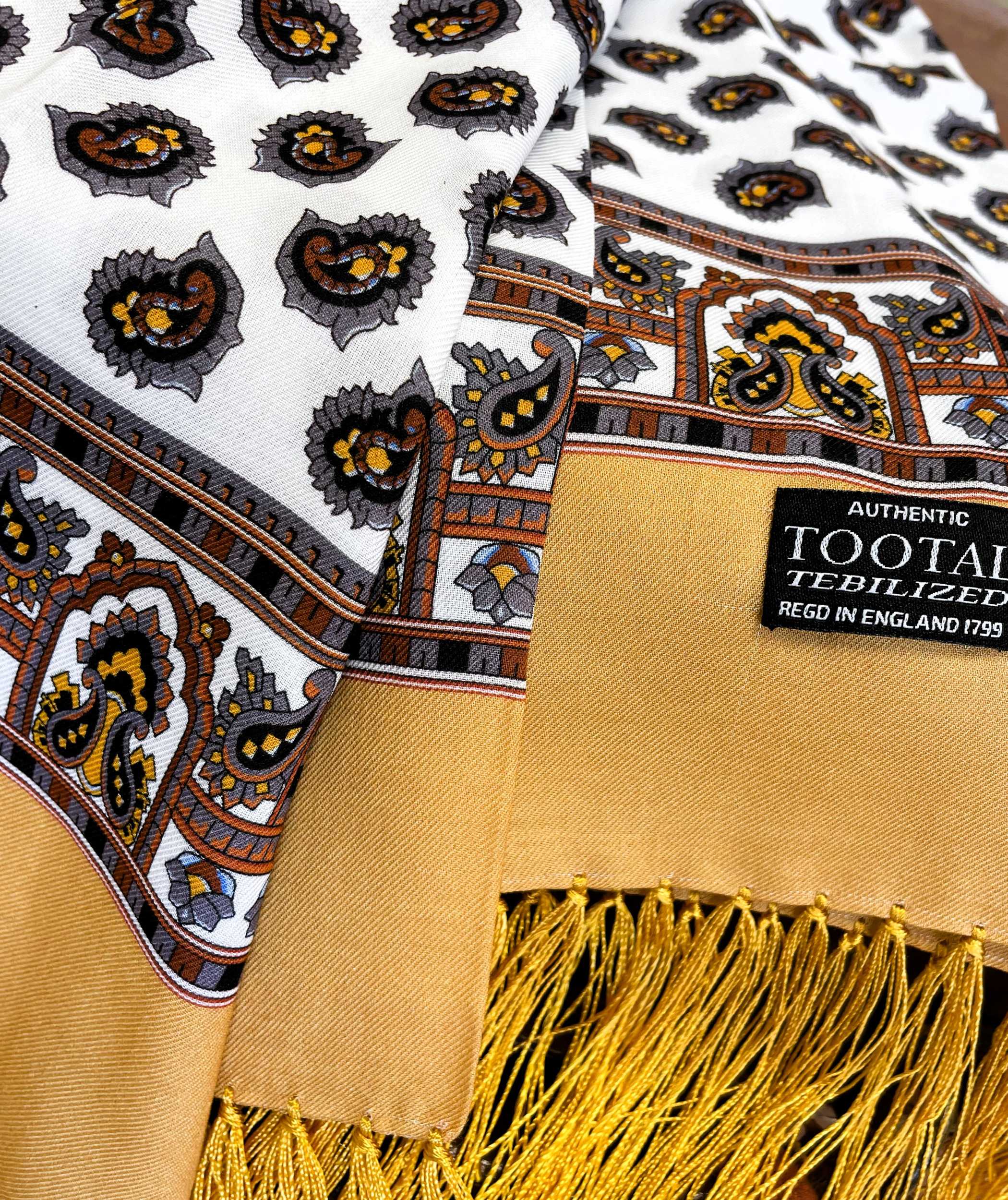 Tootal Mustard Paisley with Border Rayon Scarf | Tootal